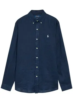 Polo Ralph Lauren Logo-embroidered Linen Shirt - Navy
