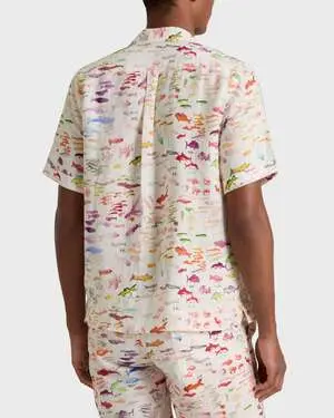 Vilebrequin Linen Bowling Shirt Pescador X Fabrice Hyber Shirt Charli