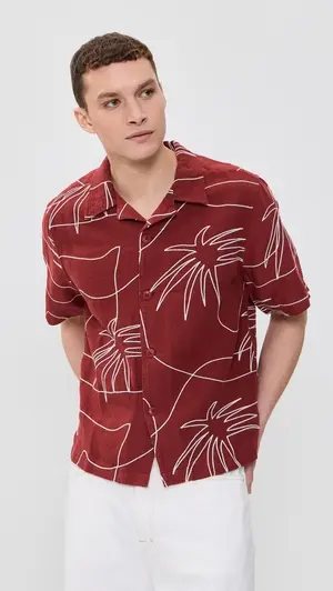 FAR AFIELD Veloso Embroide Palm Shirt - Red