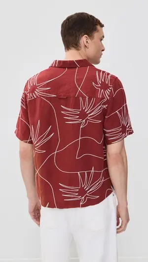 FAR AFIELD Veloso Embroide Palm Shirt - Red