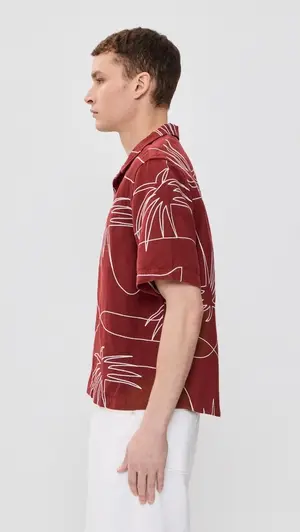 FAR AFIELD Veloso Embroide Palm Shirt - Red
