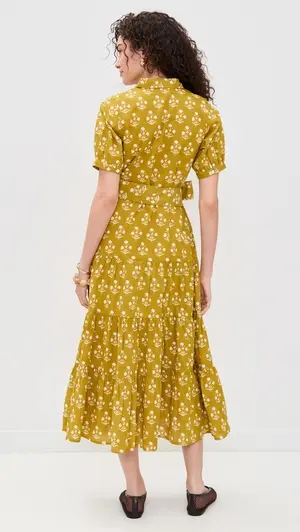MAREA Floral Print Tiered Maxi Shirt Dress