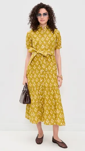 MAREA Floral Print Tiered Maxi Shirt Dress