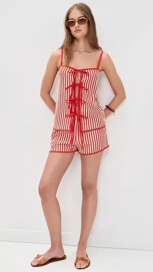BAILEY ROSE Striped Square Neck Front Tie Top