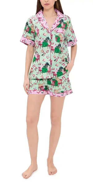 PRINTFRESH Mahjong Short Pajama Set - Pale Jade