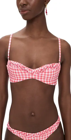Peixoto Emmy Bikini Top Gingham Checked Ruffle Bikini Top - Sriracha Gingham