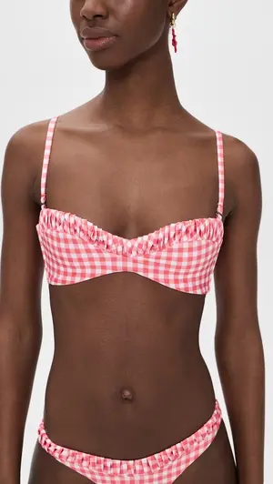 Peixoto Emmy Bikini Top Gingham Checked Ruffle Bikini Top