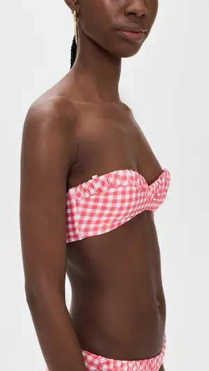 Peixoto Emmy Bikini Top Gingham Checked Ruffle Bikini Top