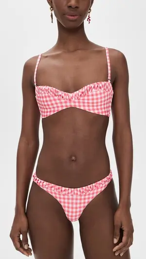 Peixoto Emmy Bikini Top Gingham Checked Ruffle Bikini Top