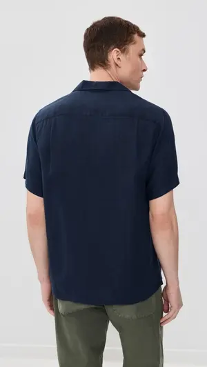 Portuguese Flannel Linen Camp Collar Shirt - Navy