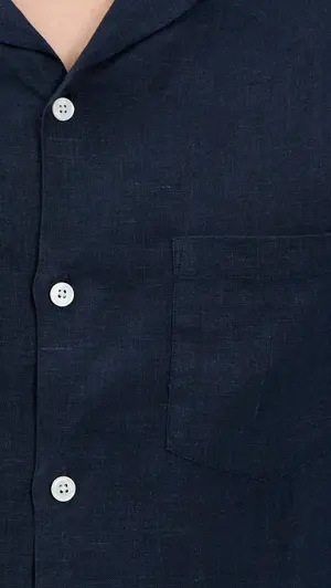 Portuguese Flannel Linen Camp Collar Shirt - Navy