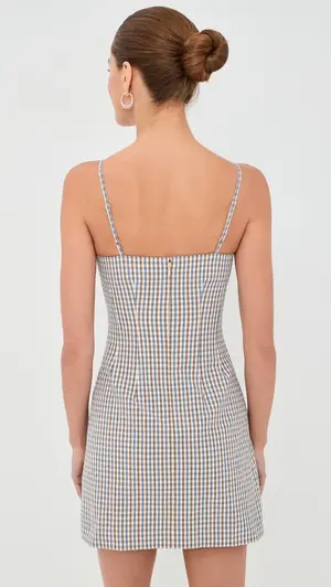 Veronica Beard Gingham Check Square Neck Mini Dress - Acorn Multi
