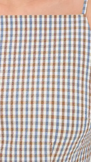 Veronica Beard Gingham Check Square Neck Mini Dress - Acorn Multi