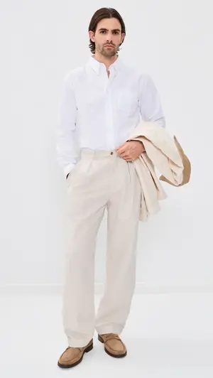 KNICKERBOCKER Canal Pleated Twill Cotton And Linen Trousers