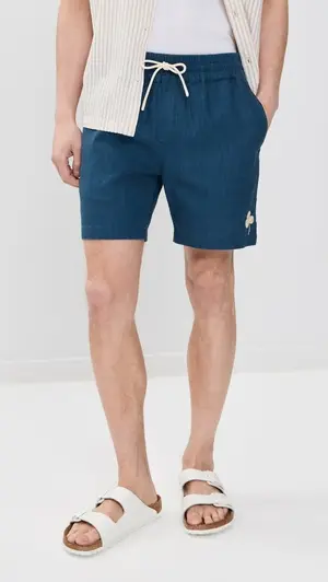 Portuguese Flannel Ramie Shorts With Clover Embroidery