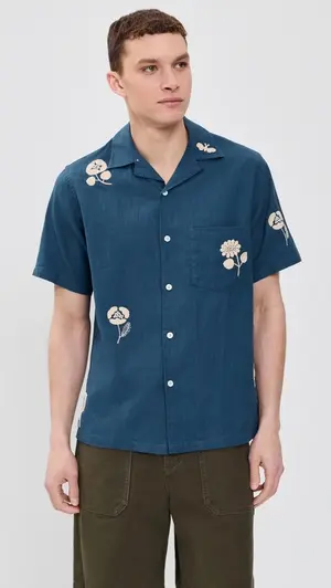 Portuguese Flannel Embroidery Nature Ramie Camp Shirt
