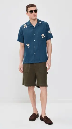 Portuguese Flannel Embroidery Nature Ramie Camp Shirt