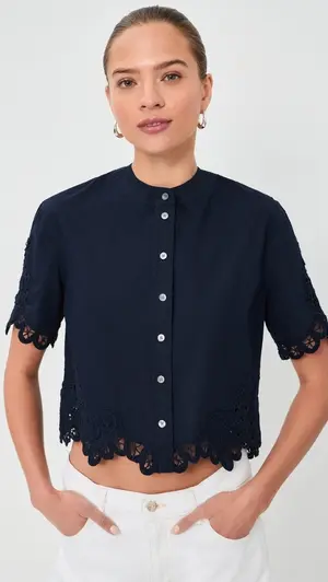 Veronica Beard Aleck Embroidered Shirt - Navy