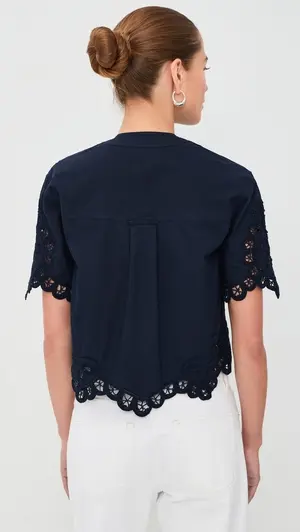 Veronica Beard Aleck Embroidered Shirt - Navy