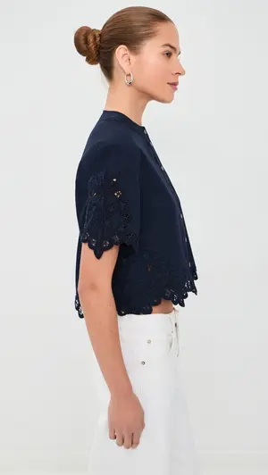 Veronica Beard Aleck Embroidered Shirt - Navy