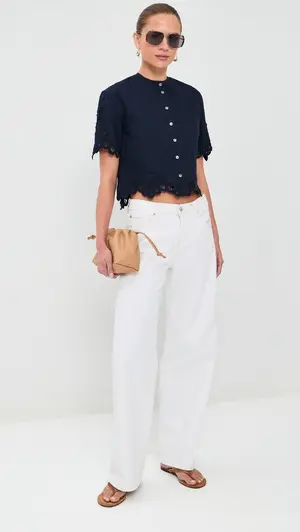 Veronica Beard Aleck Embroidered Shirt - Navy