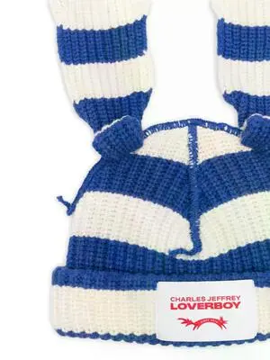 CHARLES JEFFREY Striped Beanie - Blue