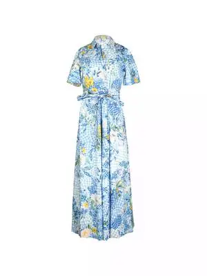 MARY KATRANTZOU Floral-print Gingham Maxi Dress - Blue
