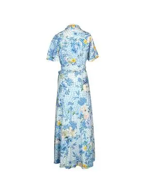 MARY KATRANTZOU Floral-print Gingham Maxi Dress - Blue