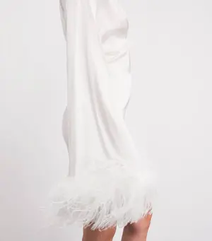 Oseree Feather-trim Kaftan Mini Dress