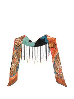 Etro Paisley-pattern Beaded-fringe Neckerchief - Brown