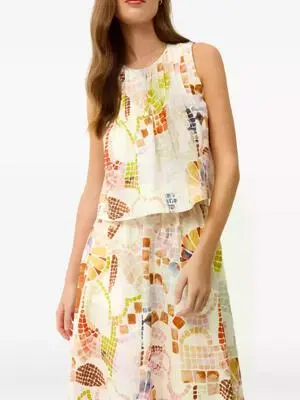 MARIE OLIVER Letta Mosaic-print Pleated Top