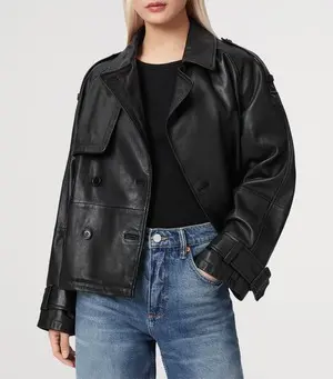ALLSAINTS Leather Reya Mackintosh Jacket - Black