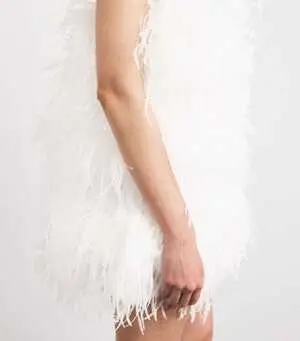 Oseree Feathered Mini Dress - Ivory