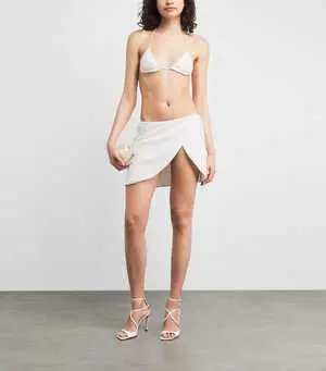 Oseree Sequined Mini Wrap Skirt - Ivory