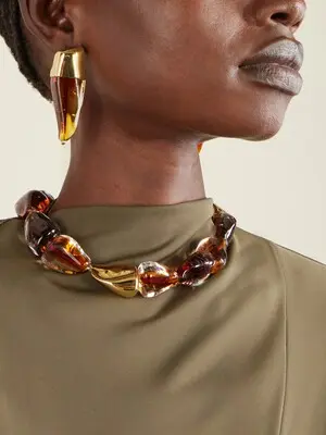 Bottega Veneta Gold-tone Glass Beaded Necklace - Red