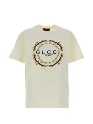 Gucci Logo Embroidered Cotton T-shirt - Neutrals