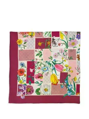 Gucci Floral-print Block-design Scarf - Pink