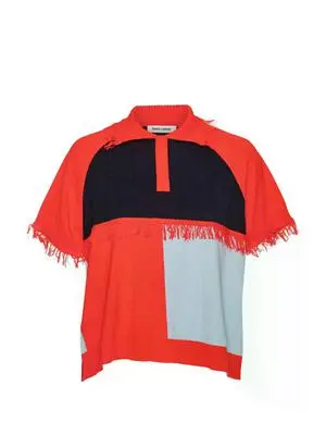 Henrik Vibskov Fringed Colourblock Polo Shirt - Red