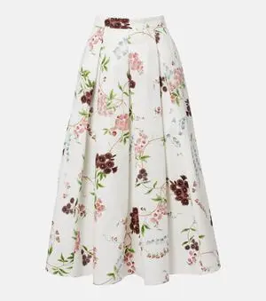 Erdem Floral Pleated Cotton Poplin Midi Skirt - Multicoloured