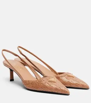 Prada Woven Leather Slingback Pumps - Beige