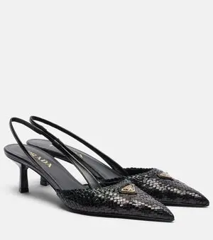 Prada Woven Leather Slingback Pumps - Black