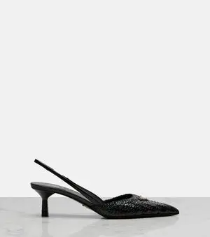Prada Woven Leather Slingback Pumps - Black