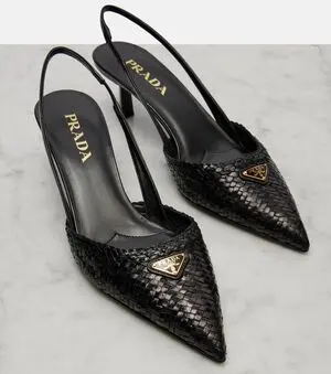 Prada Woven Leather Slingback Pumps - Black