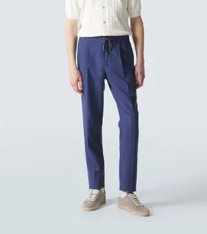SLOWEAR Tapered Linen, Wool And Silk Pants - Blue