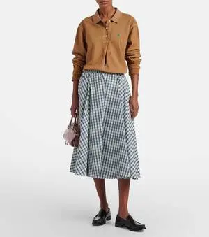 Prada Checked Cotton-blend Chambray Midi Skirt - Blue