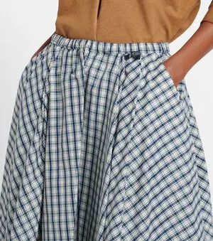 Prada Checked Cotton-blend Chambray Midi Skirt - Blue