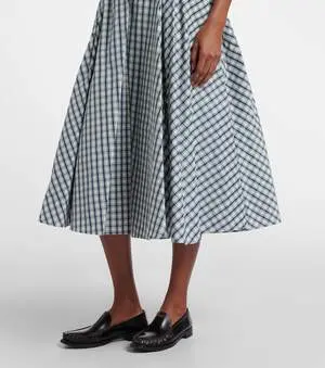 Prada Checked Cotton-blend Chambray Midi Skirt - Blue