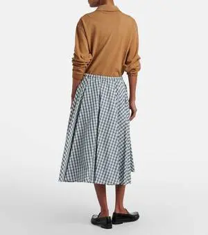 Prada Checked Cotton-blend Chambray Midi Skirt - Blue