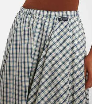 Prada Checked Cotton-blend Chambray Midi Skirt