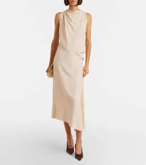 Victoria Beckham Asymmetric Draped Floral Satin Midi Dress - Pink